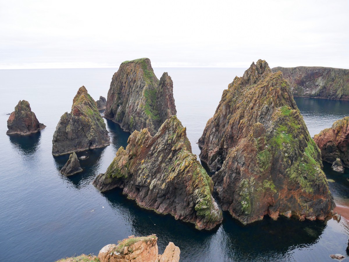 Spectacular cliffs and rock formations along the coast of Shetland ...